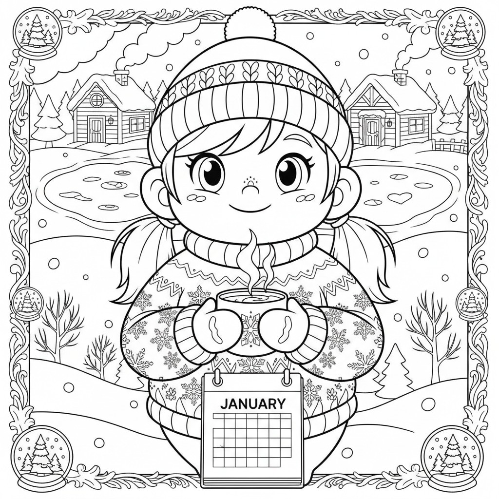 January coloring page of Junko – The Tale of Junko